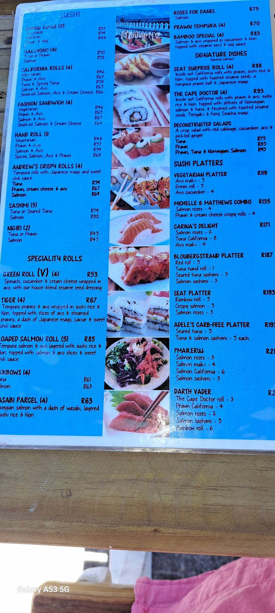 Menu at Seat Restaurant, Cape Town