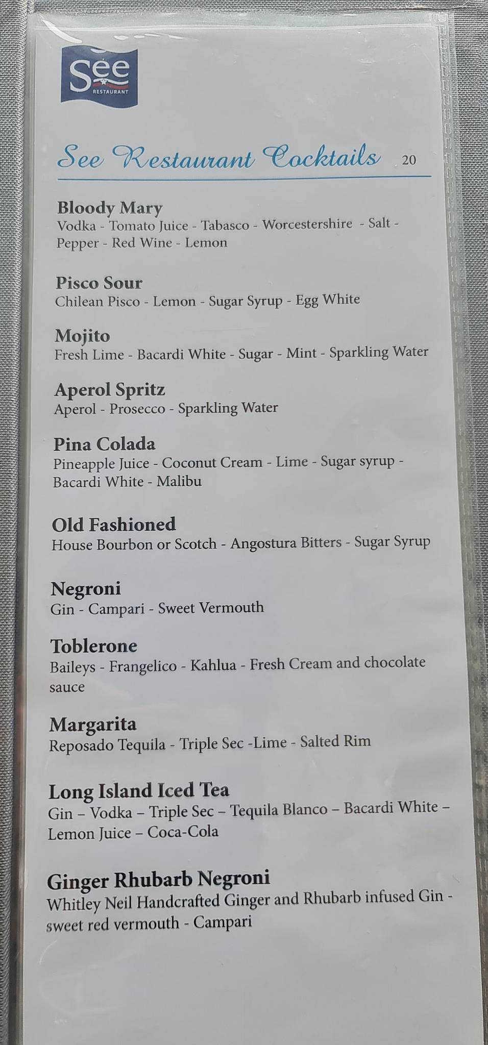Menu at See Restaurant, Mooloolaba, 123 Parkyn Parade