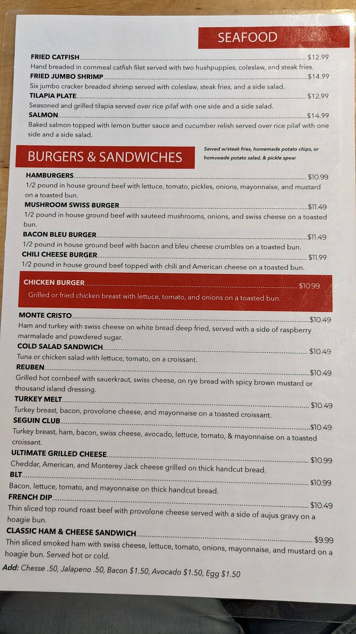 Menu at 1838 Grill restaurant, Seguin