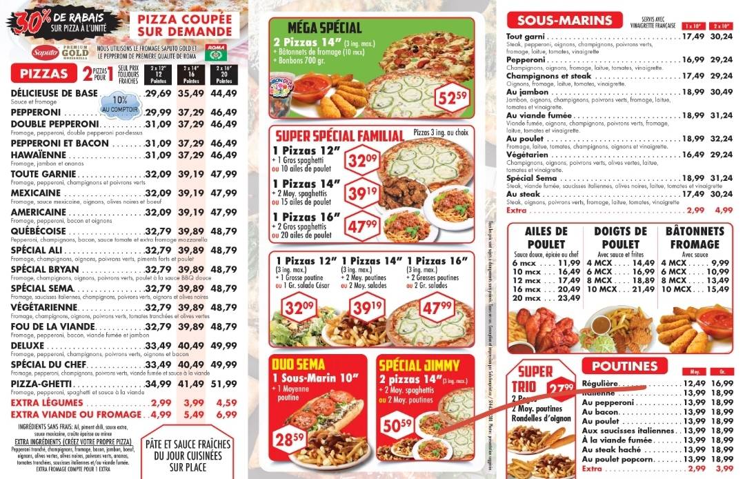 Menu au Sema Pizza - Sorel-Tracy pizzeria, Sorel-Tracy, 601 QC-132