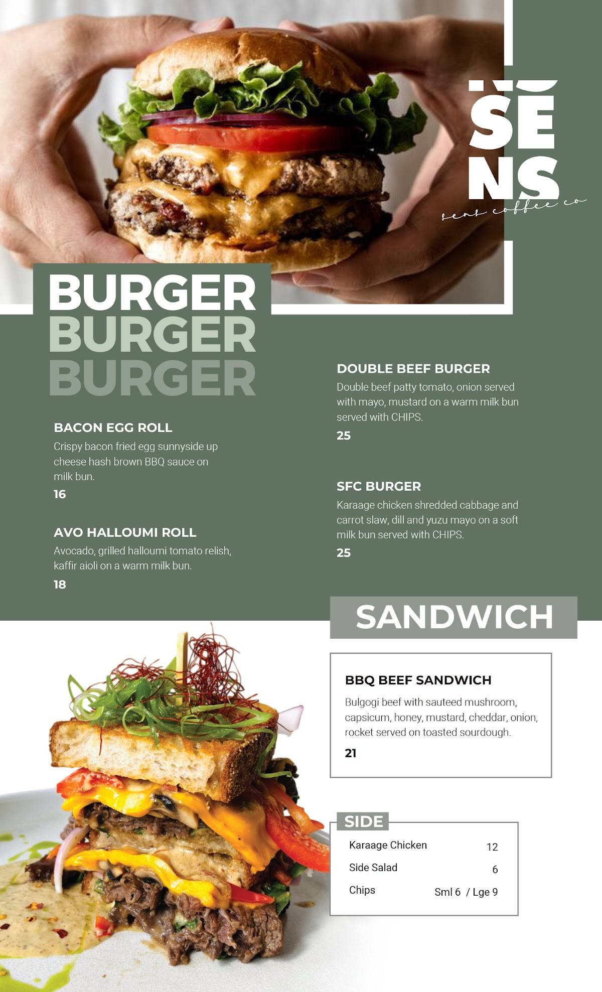 Menu at Sens Coffee Co. cafe, Southport, 1-2/2 Como Cres