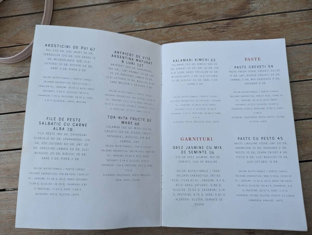 Menu at Sera Eden, Bucharest