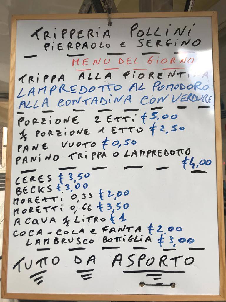Speisekarte von Sergio Pollini Lampredotto fast Food, Florenz
