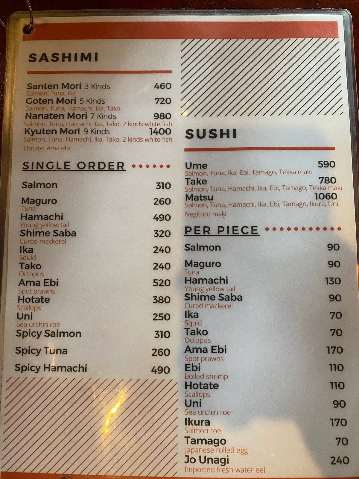 Menu at Seryna Japanese Restaurant, Makati, Chino Roces Ave