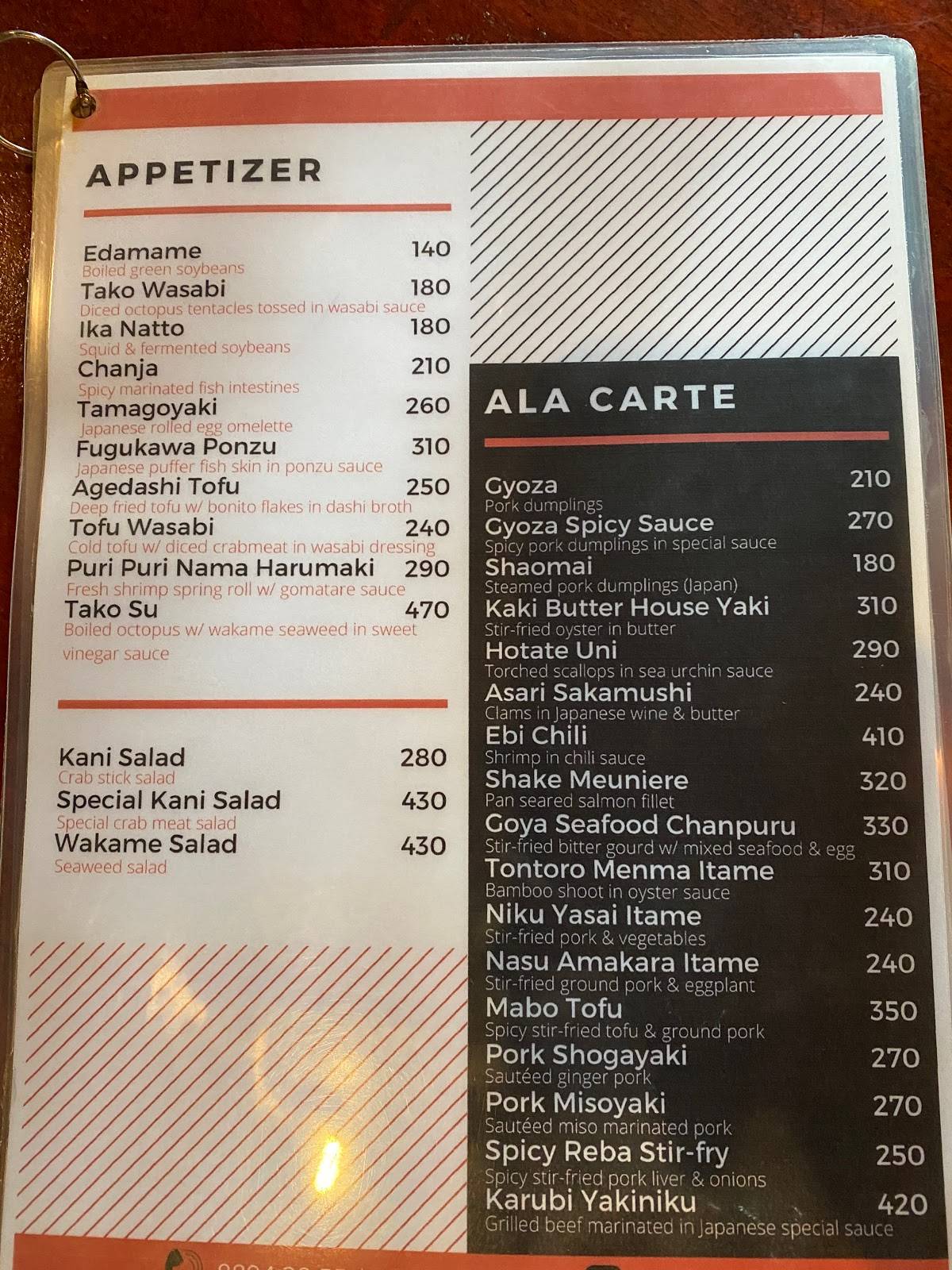 Menu at Seryna Japanese Restaurant, Makati, Chino Roces Ave
