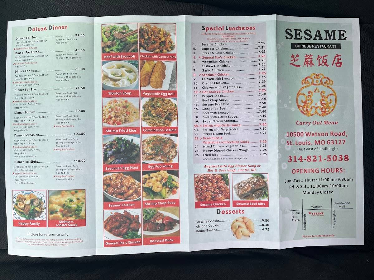 Menu at Sesame restaurant, Crestwood