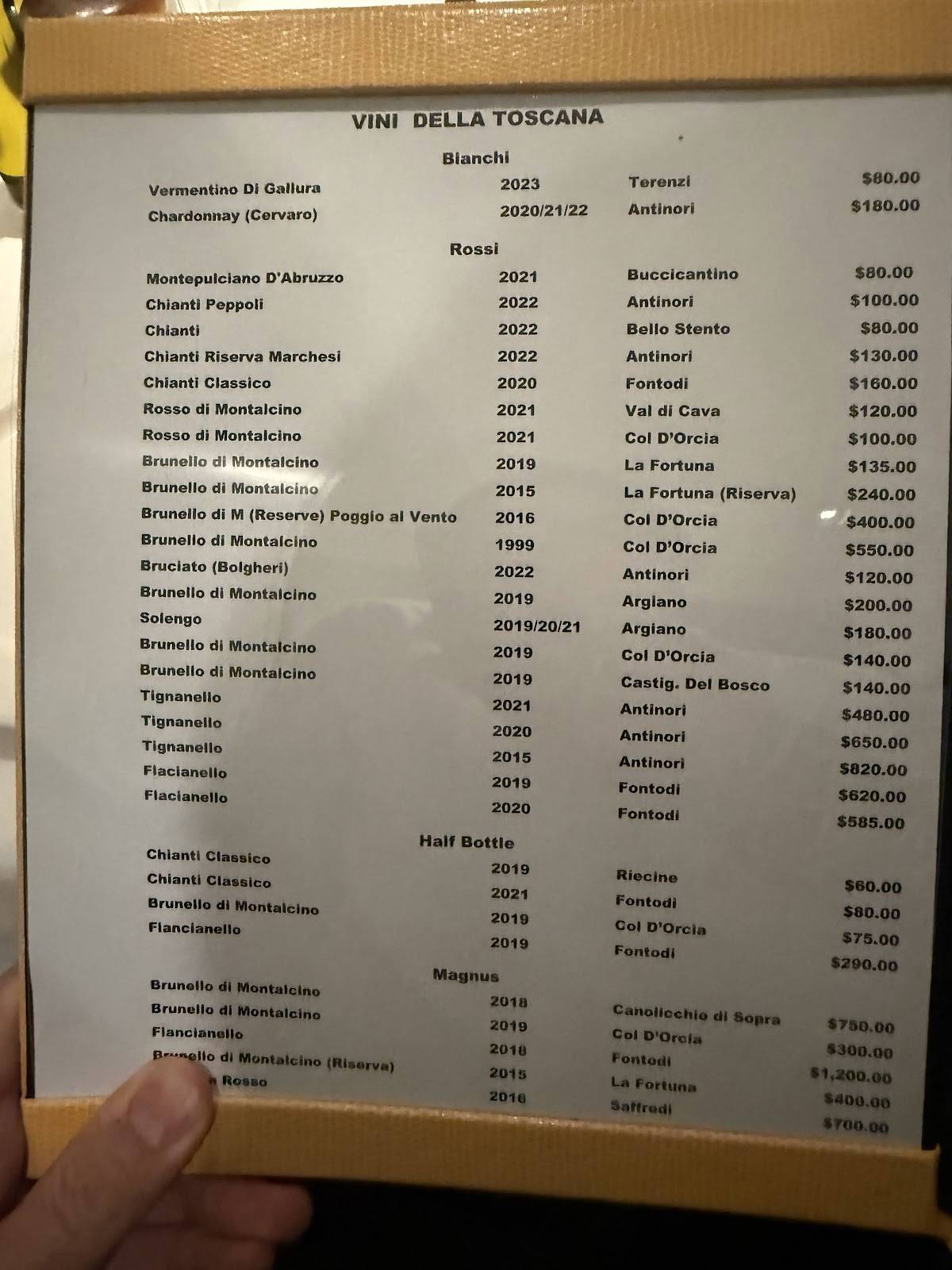 Menu at Sette Mezzo restaurant, New York City