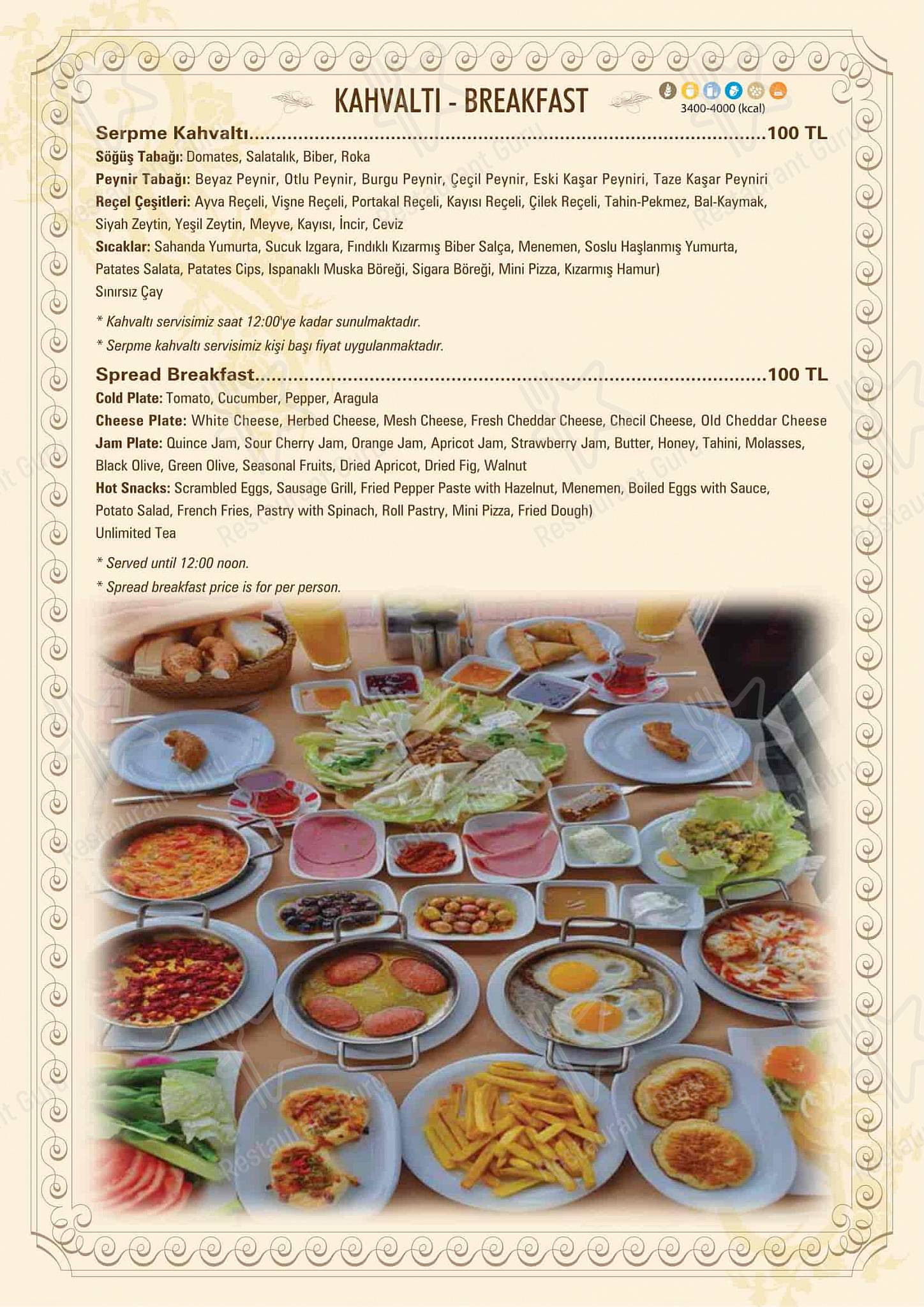 Menu at Seven Hills Restaurant, Istanbul