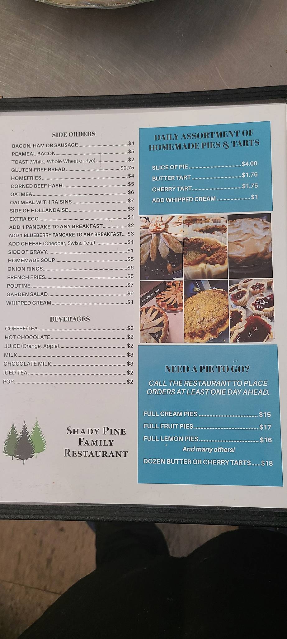 Menu at Shady Pine Family Restaurant, Chatham-Kent
