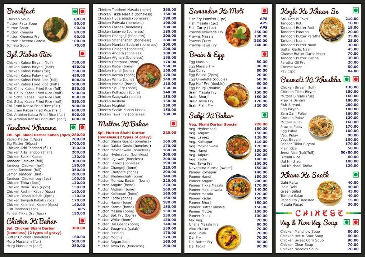 Menu at Shahi Darbar King Of Kabsa Rice, Mumbai, Shri Sevantilal ...