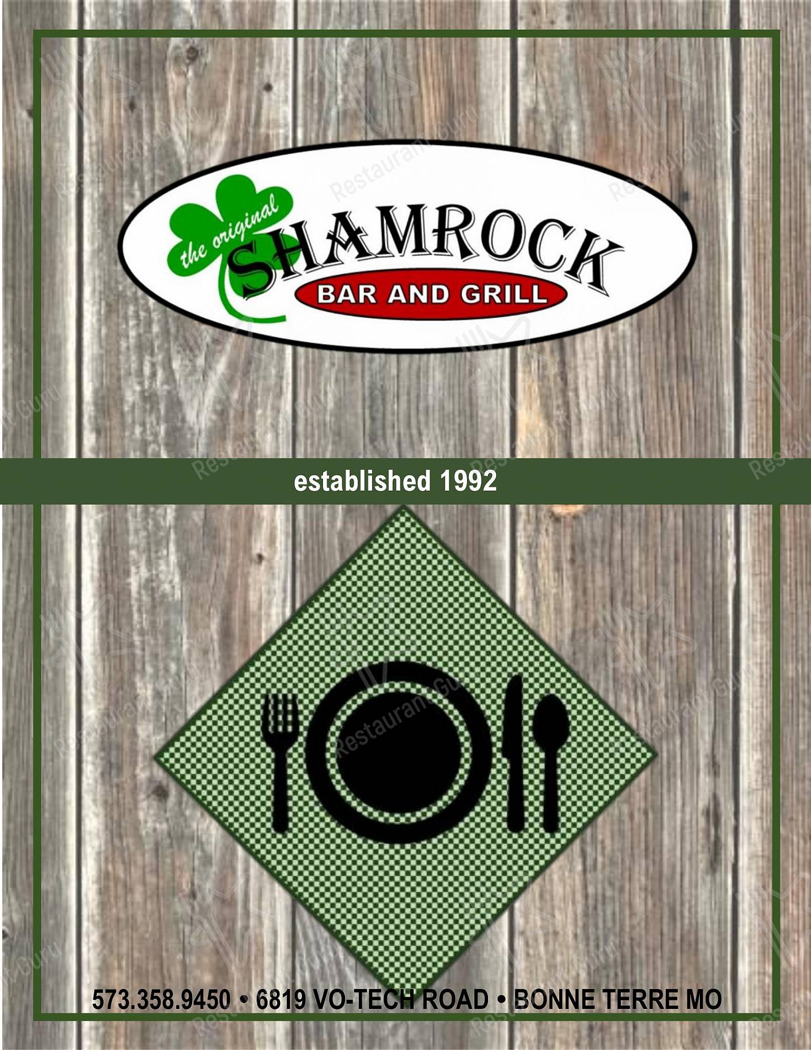 Menu at Shamrock Bar and Grill, Bonne Terre, Vo-Tec Rd
