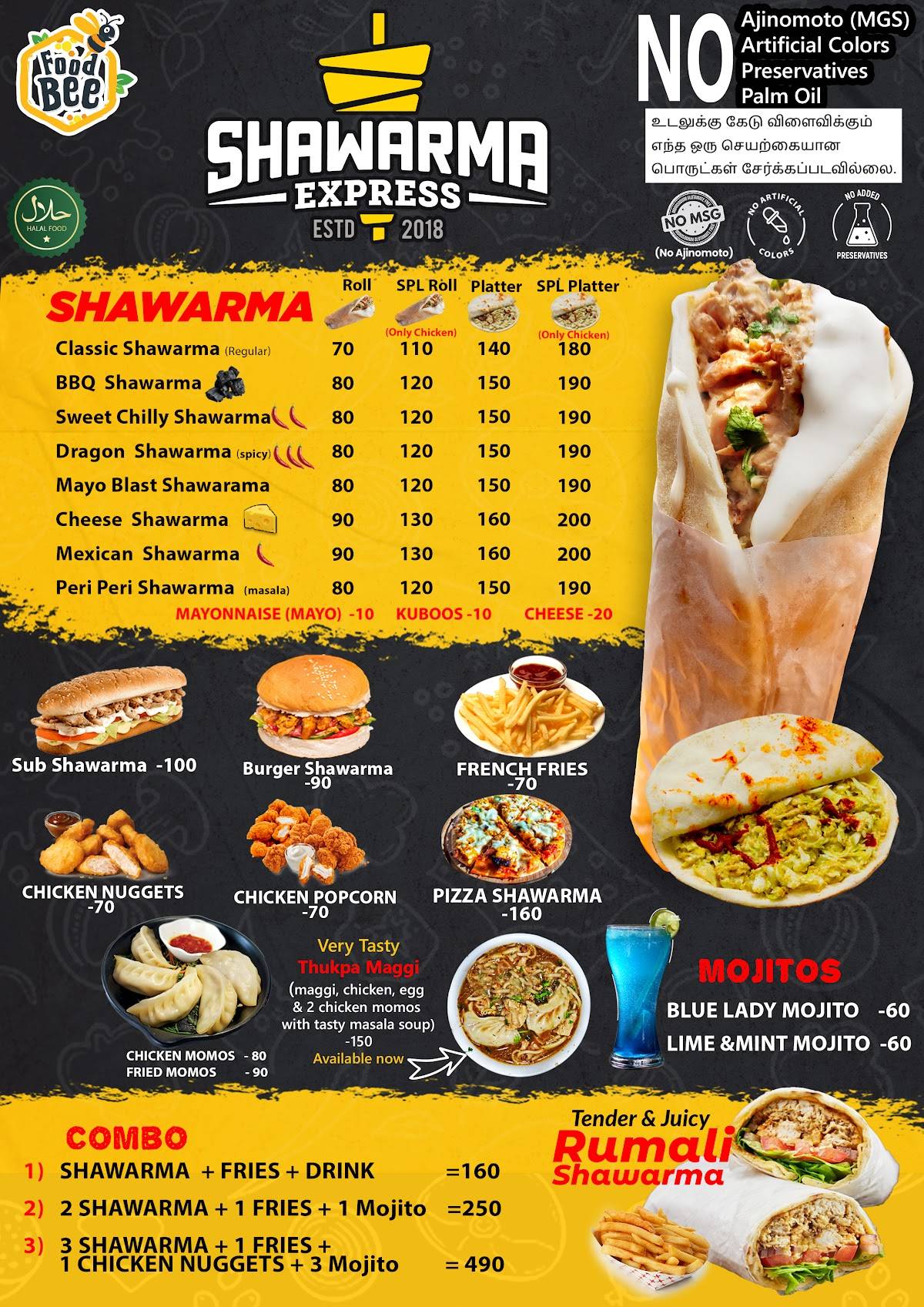 Menu at Shawarma Express, Chennai, SHOP NO 3