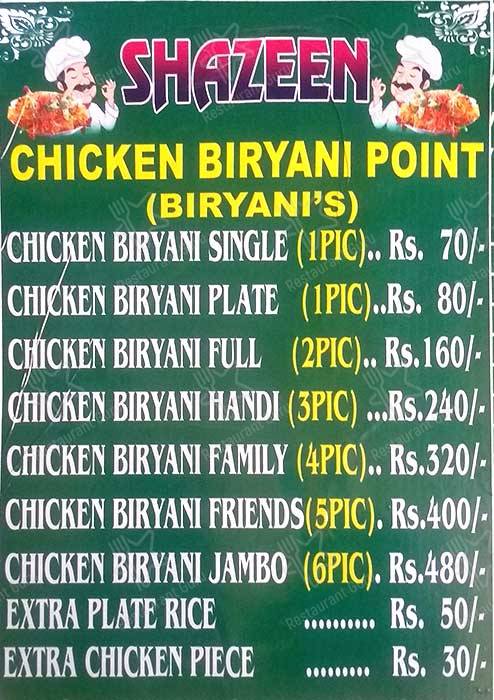 Menu at Shazeen Chicken Biryani, Hyderabad