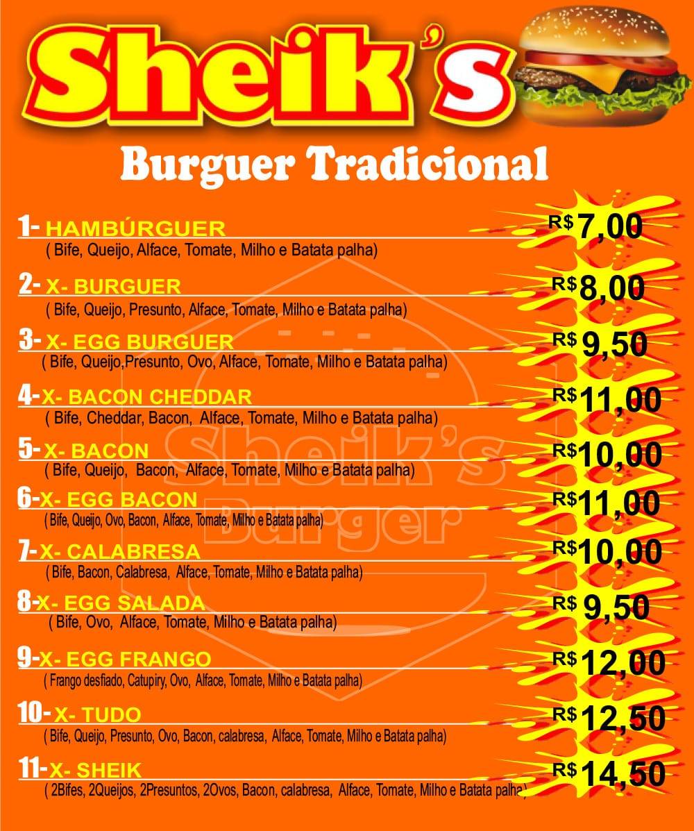 Menu em Sheik's Burger restaurante, Guarapari