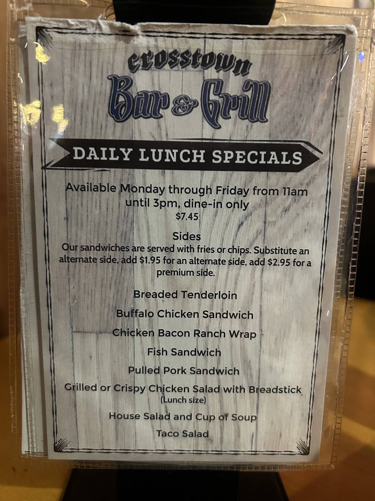 Menu at Crosstown Bar & Grill, Shelbyville