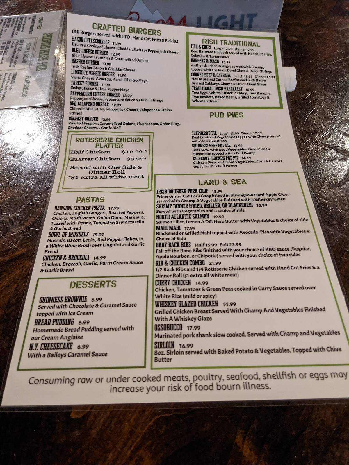 Menu at Shindig Irish Restaurant & Pub, Port St. Lucie