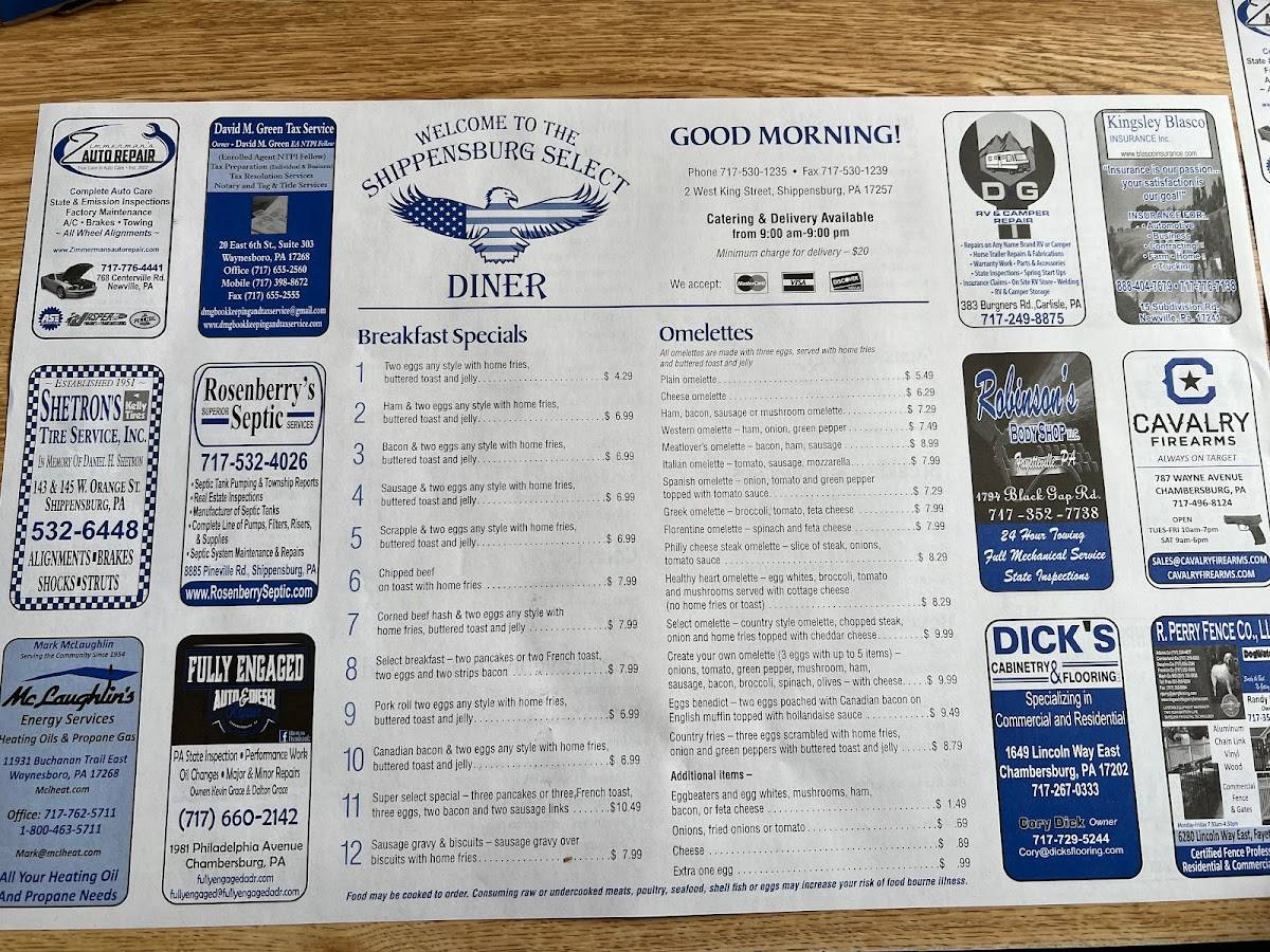 Menu at King street Diner restaurant, Shippensburg