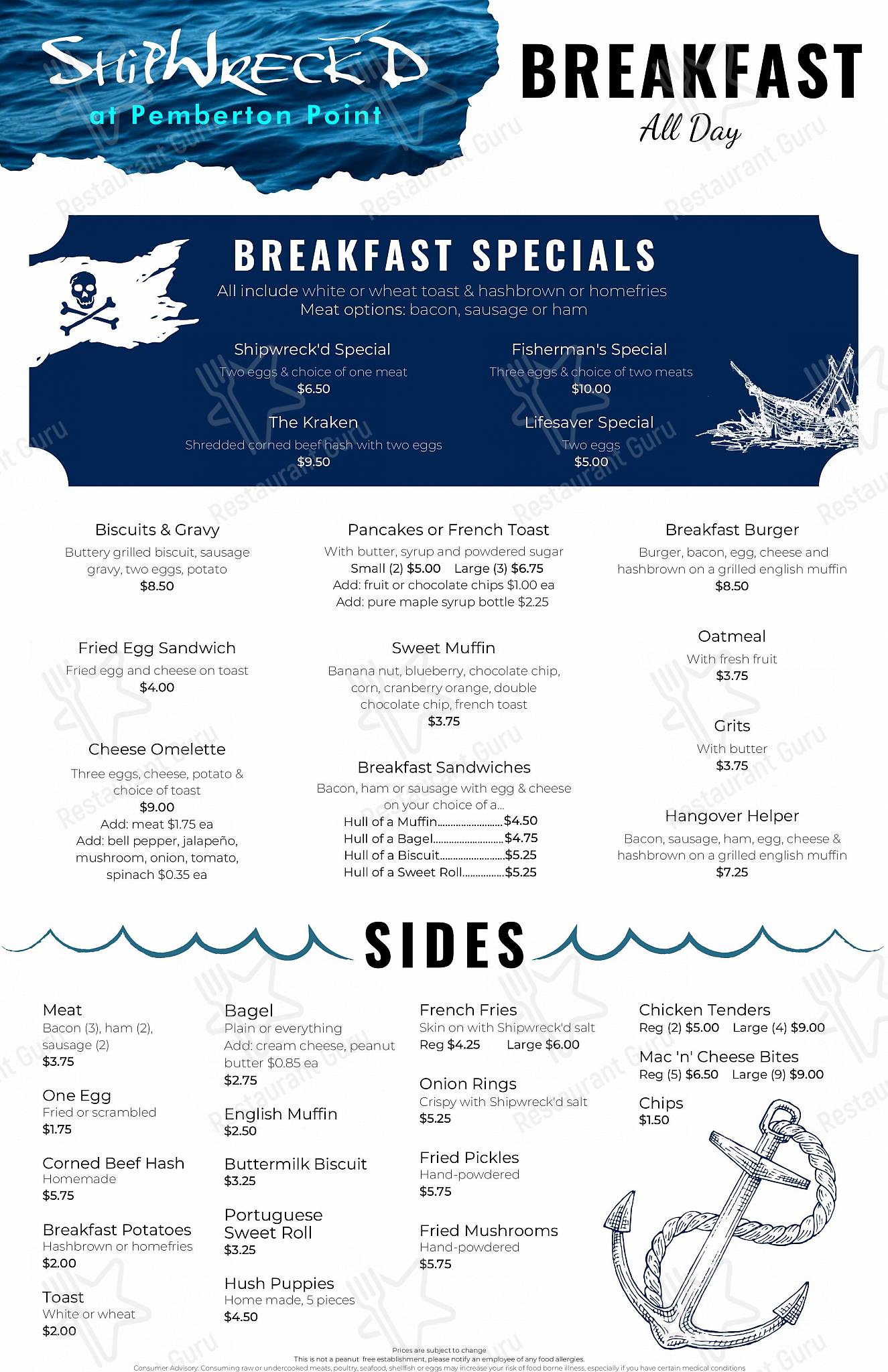 Menu at Shipwreck’d at the Nauti Dog pub & bar, Hull