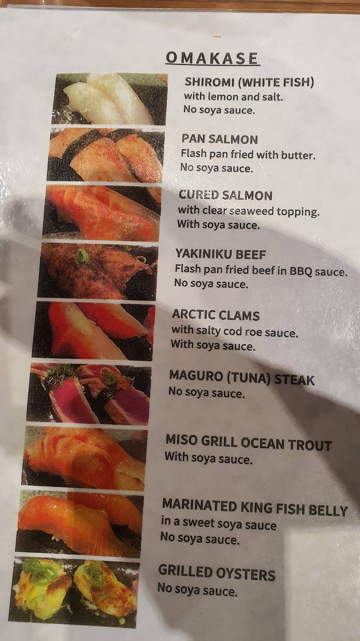Menu at Shira Nui restaurant, Glen Waverley