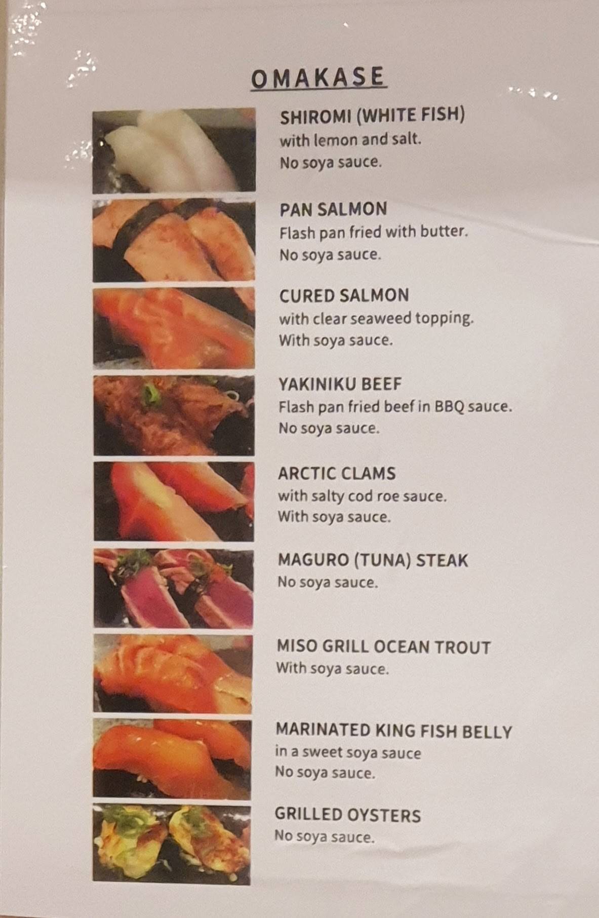 Menu at Shira Nui restaurant, Glen Waverley