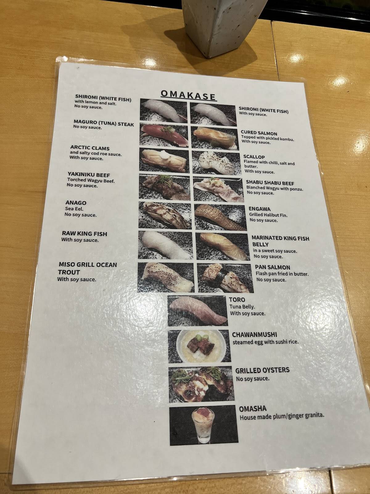 Menu at Shira Nui restaurant, Glen Waverley