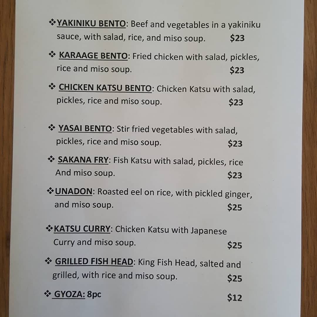 Menu at Shira Nui restaurant, Glen Waverley
