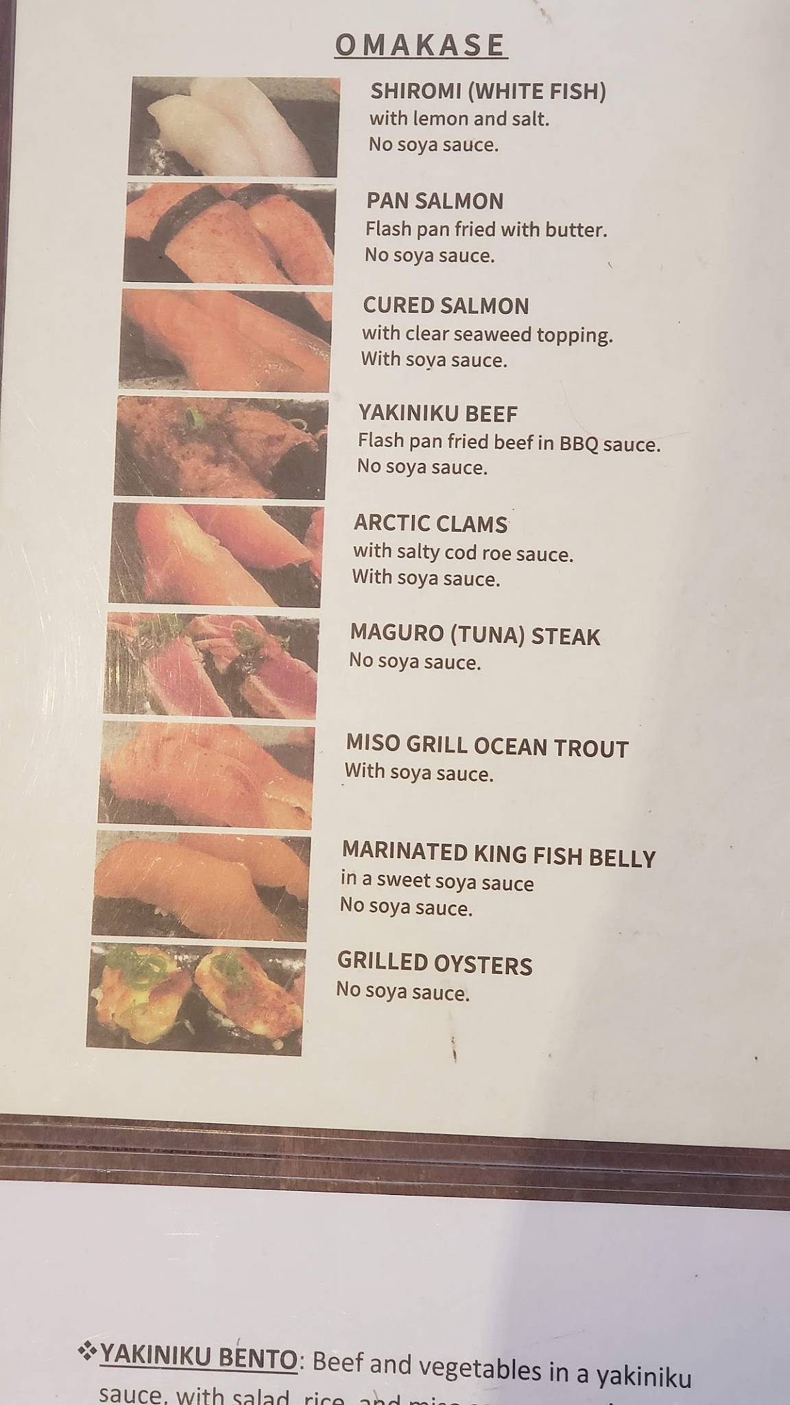 Menu at Shira Nui restaurant, Glen Waverley