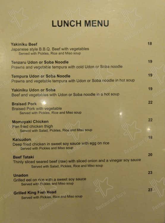 Menu at Shira Nui restaurant, Glen Waverley