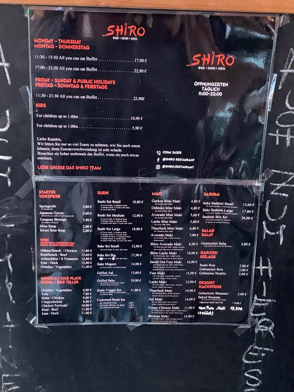 Menu au Shiro restaurant, Parndorf