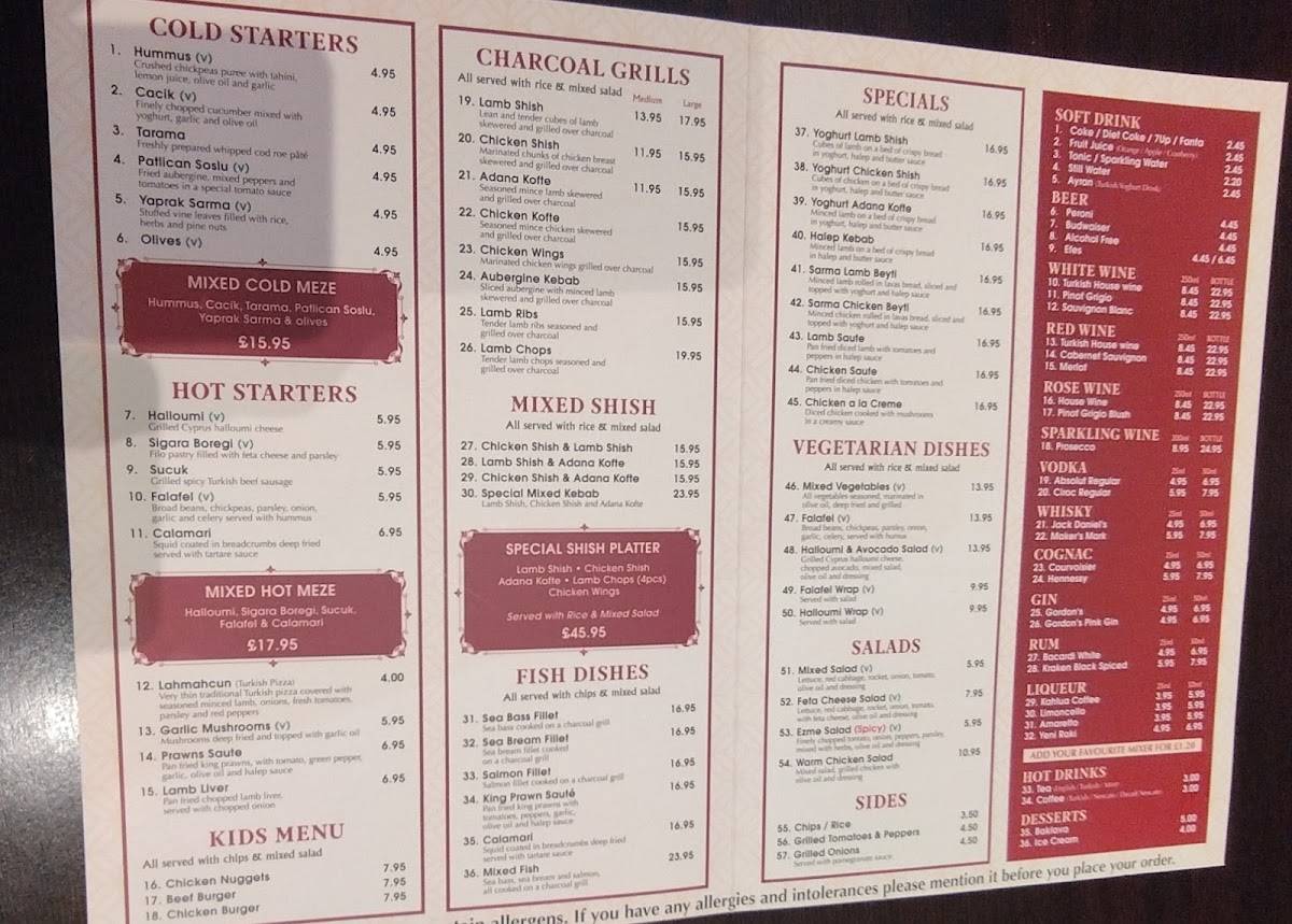 Menu at Shish Restaurant, Woodford, 23A The Broadway
