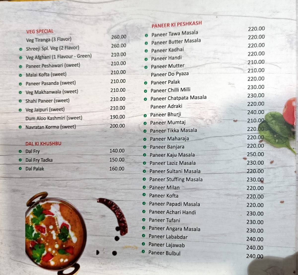 Menu at Shreeji Pure Veg - Gangadham, Pune