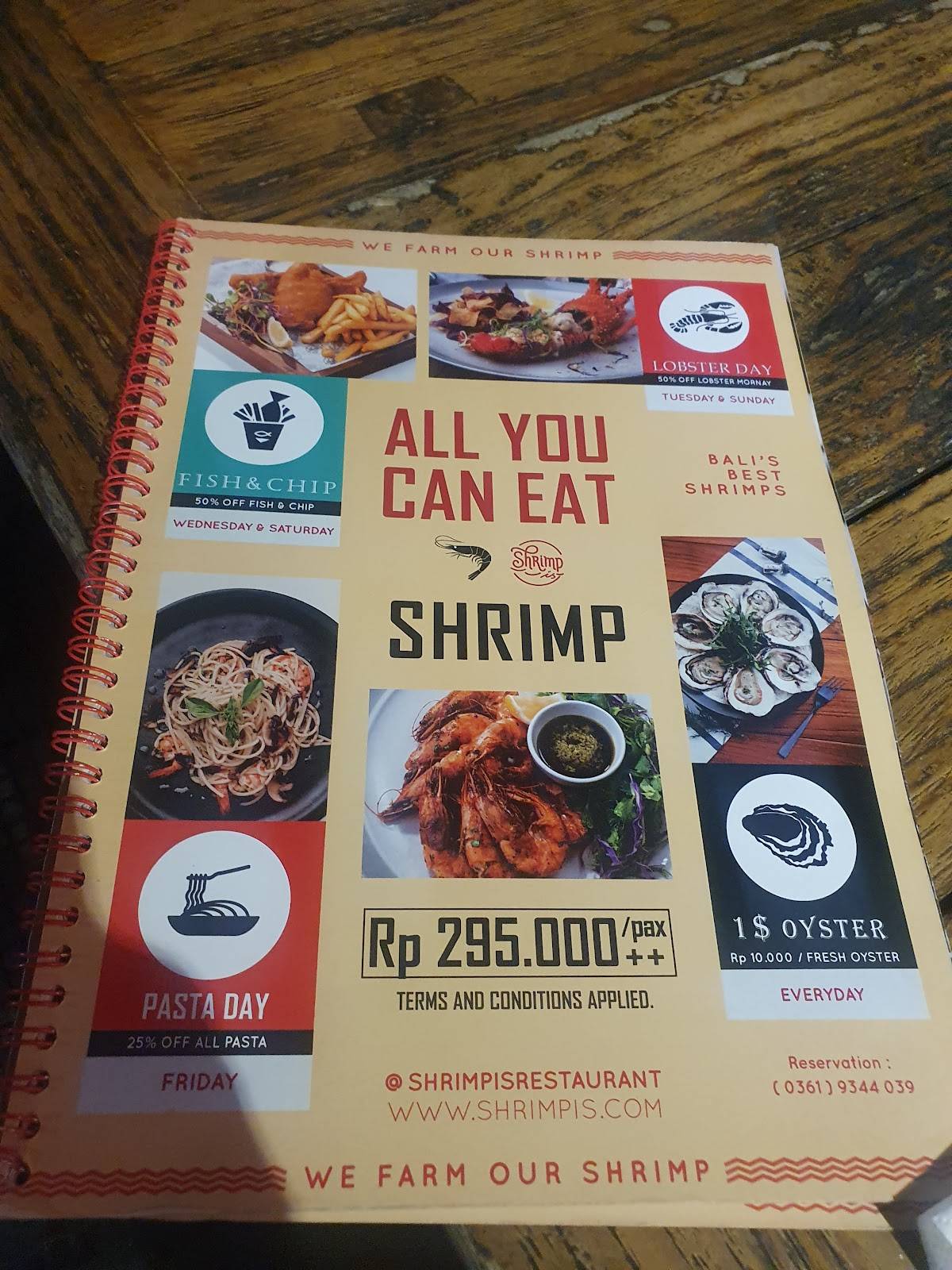 Menu at Shrimpis Restaurant, Mengwi