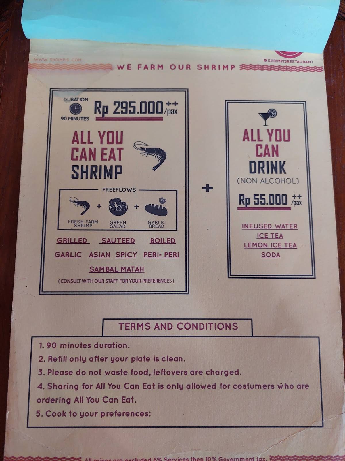 Menu at Shrimpis Restaurant, Mengwi