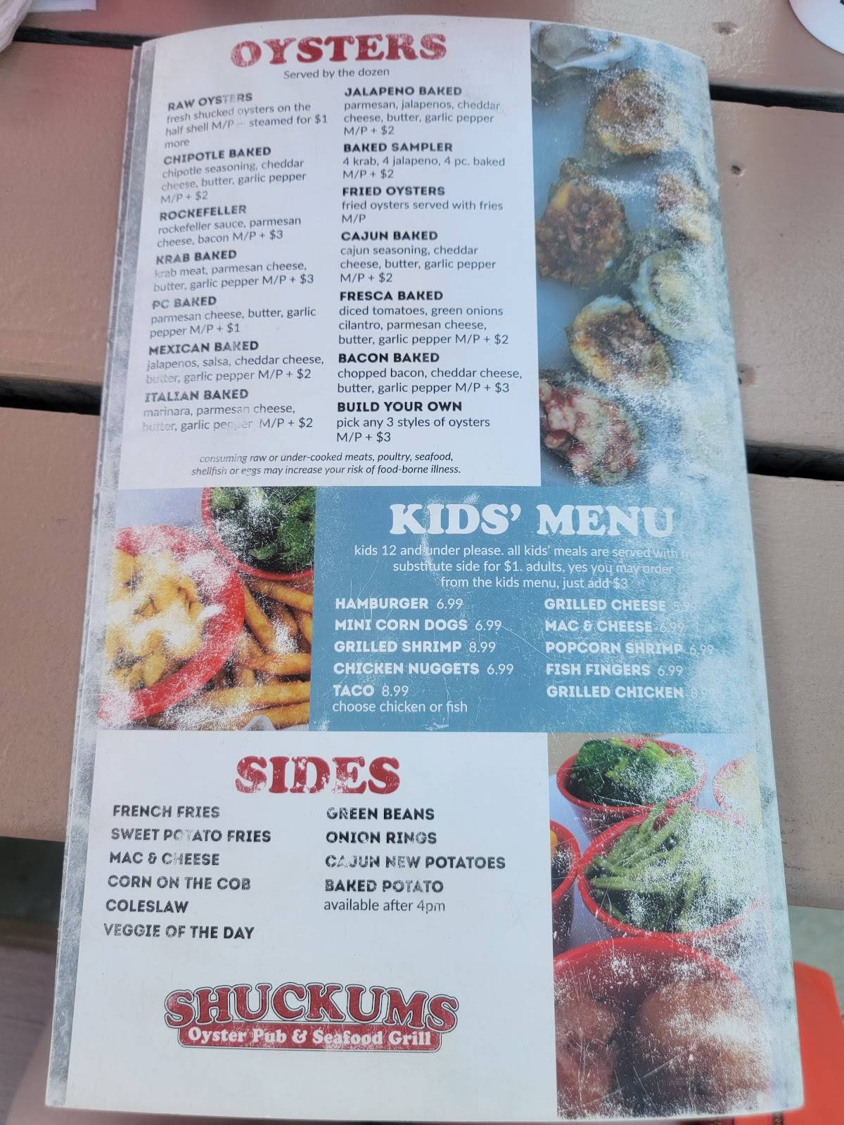 Menu at Shuckums Oyster Pub & Seafood Grill, Panama City Beach