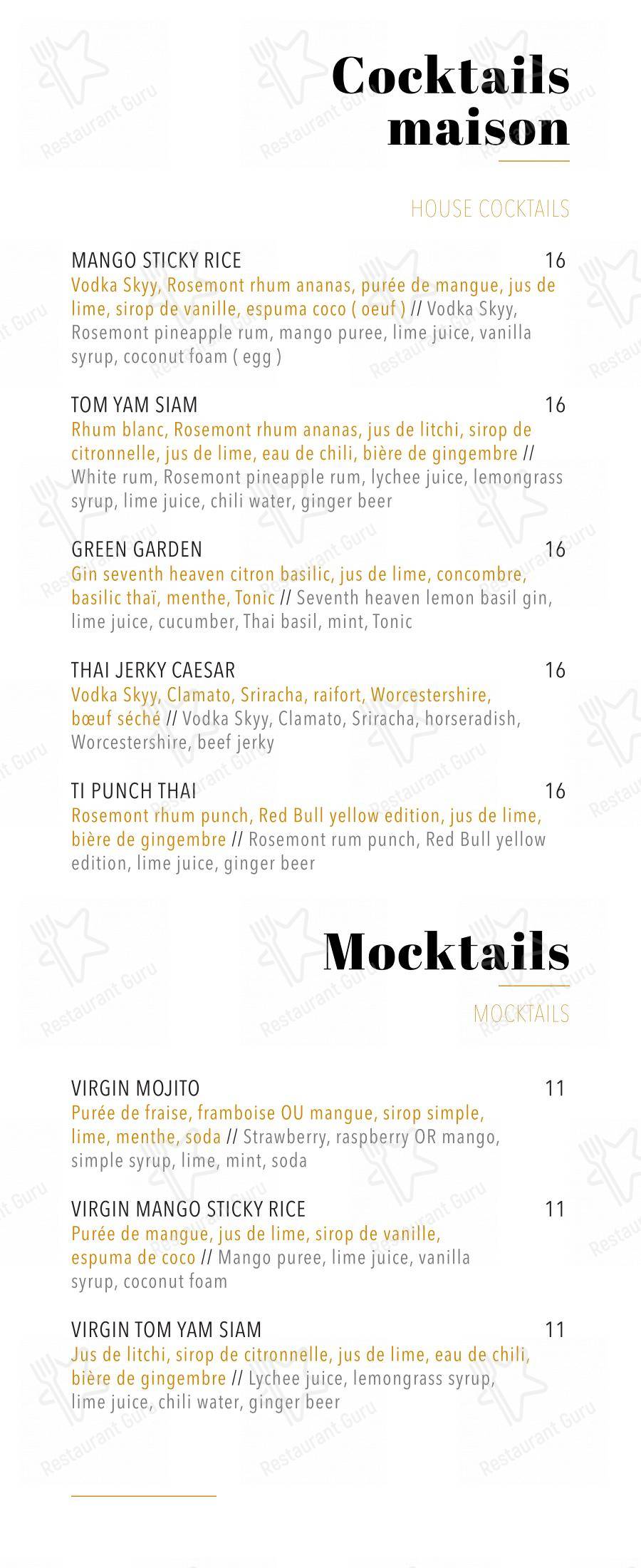 Carta del restaurante Siam DIX30, Brossard, 155 Promenade des Lanternes ...