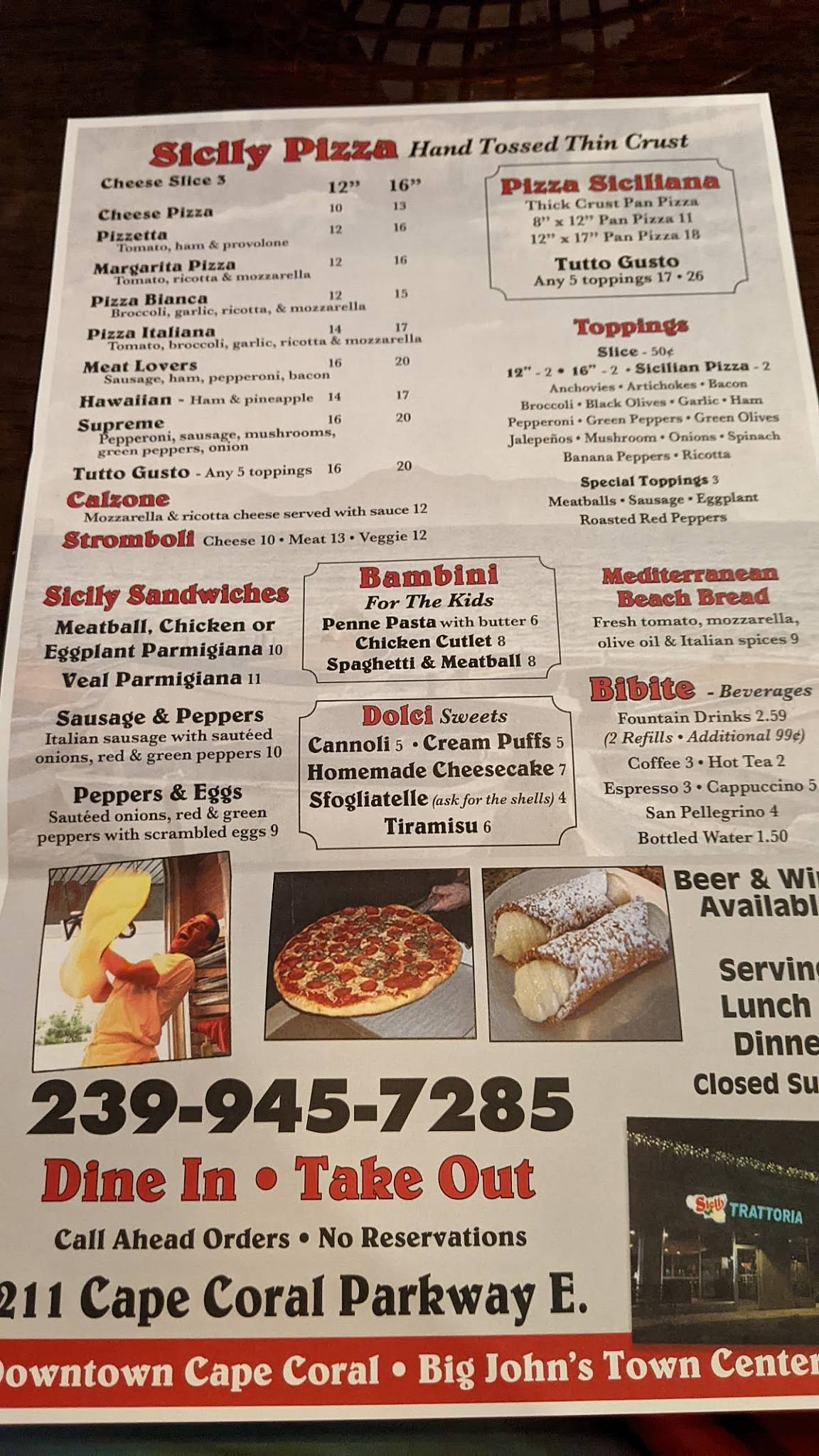 Menu at Sicily Trattoria pizzeria, Cape Coral, Cape Coral Pkwy E