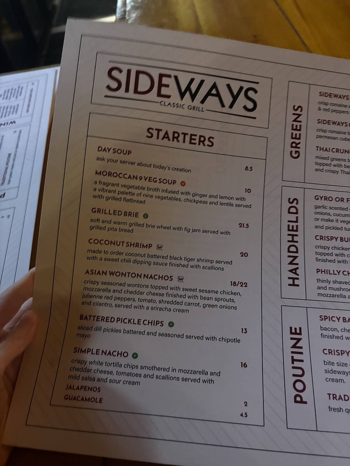 Menu at Sideways Classic Grill (Restaurant in Sarnia), Sarnia