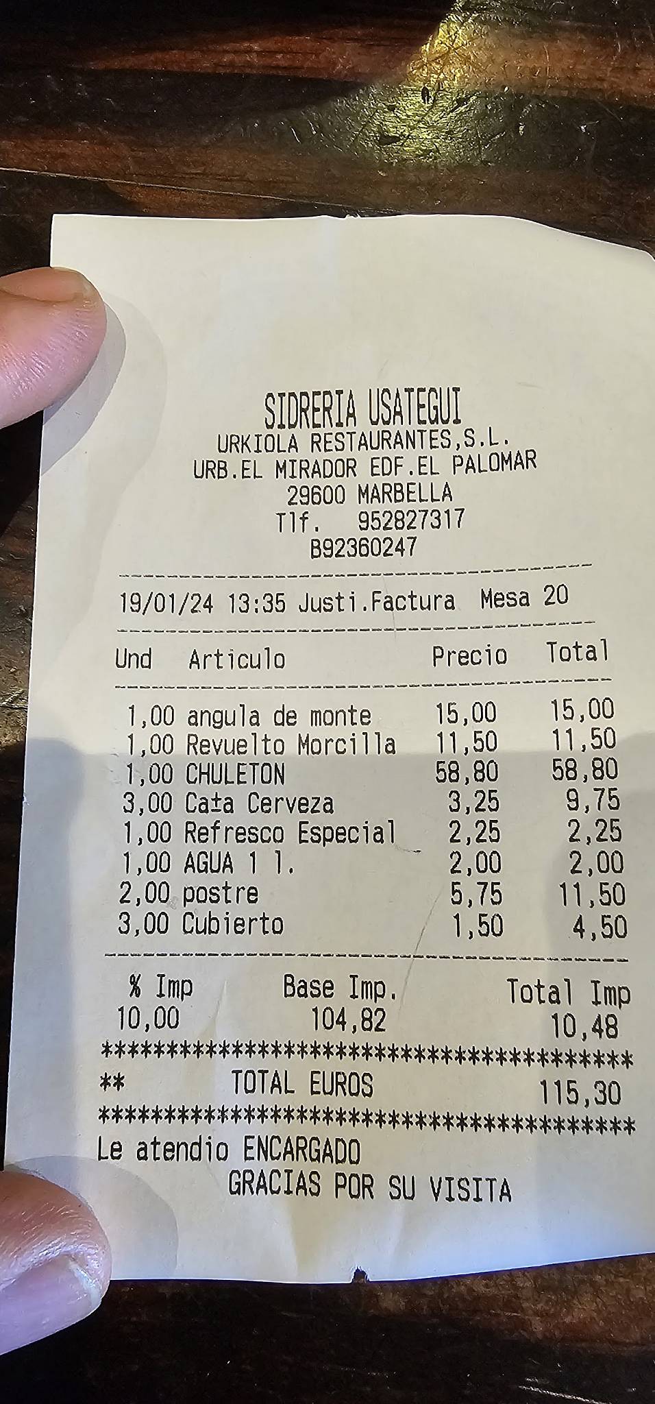 Carta del restaurante Sidrería Usategui, Marbella