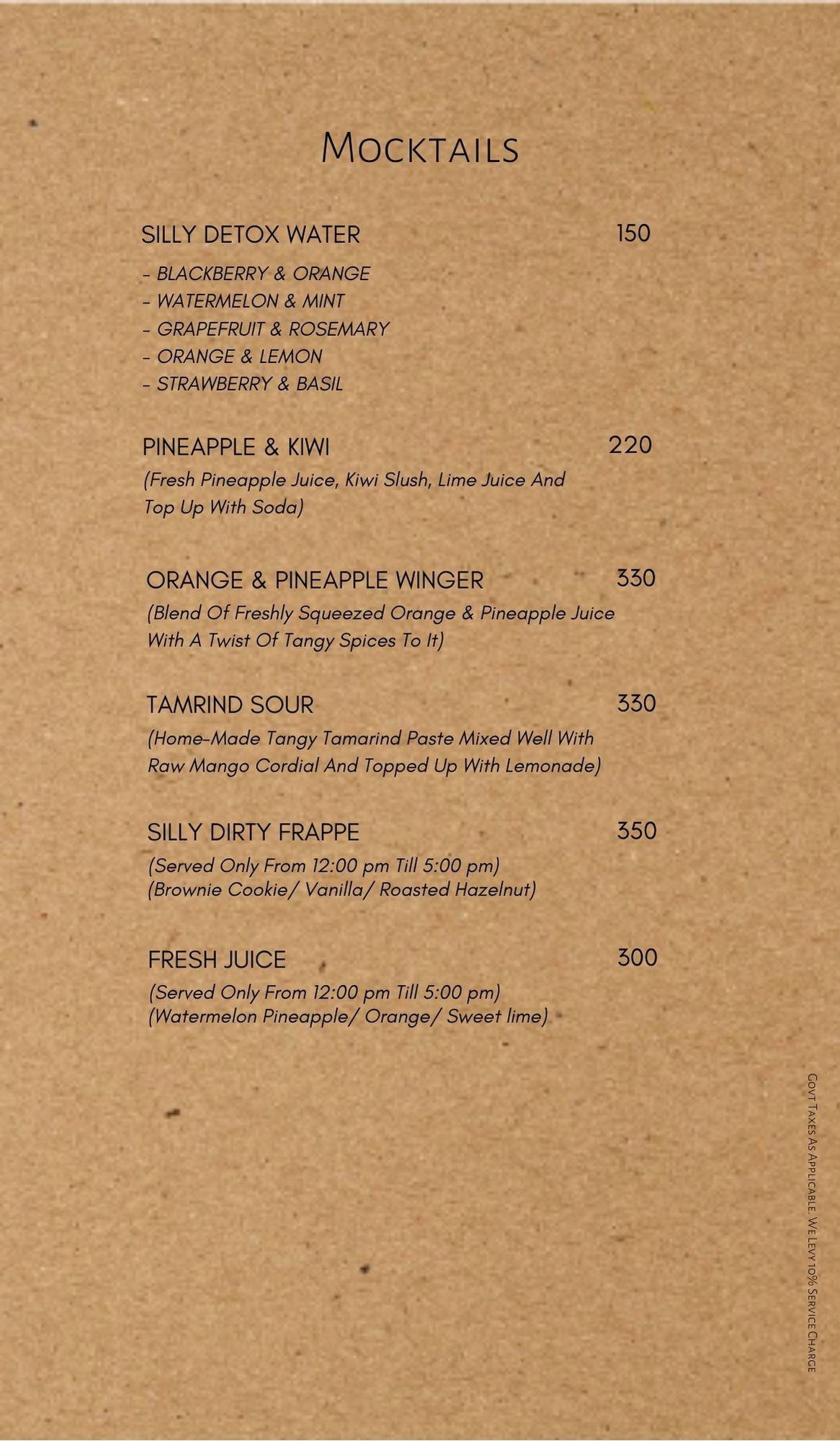 Menu at Oh So Silly! Bombay, Mumbai