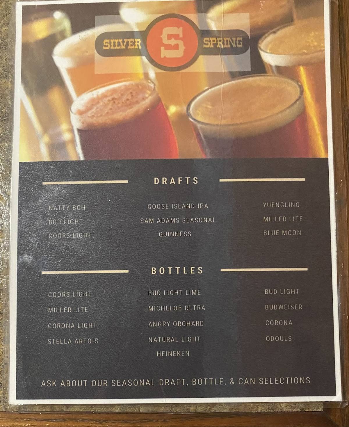 Menu at Silver Spring Mining Company pub & bar, Perry Hall
