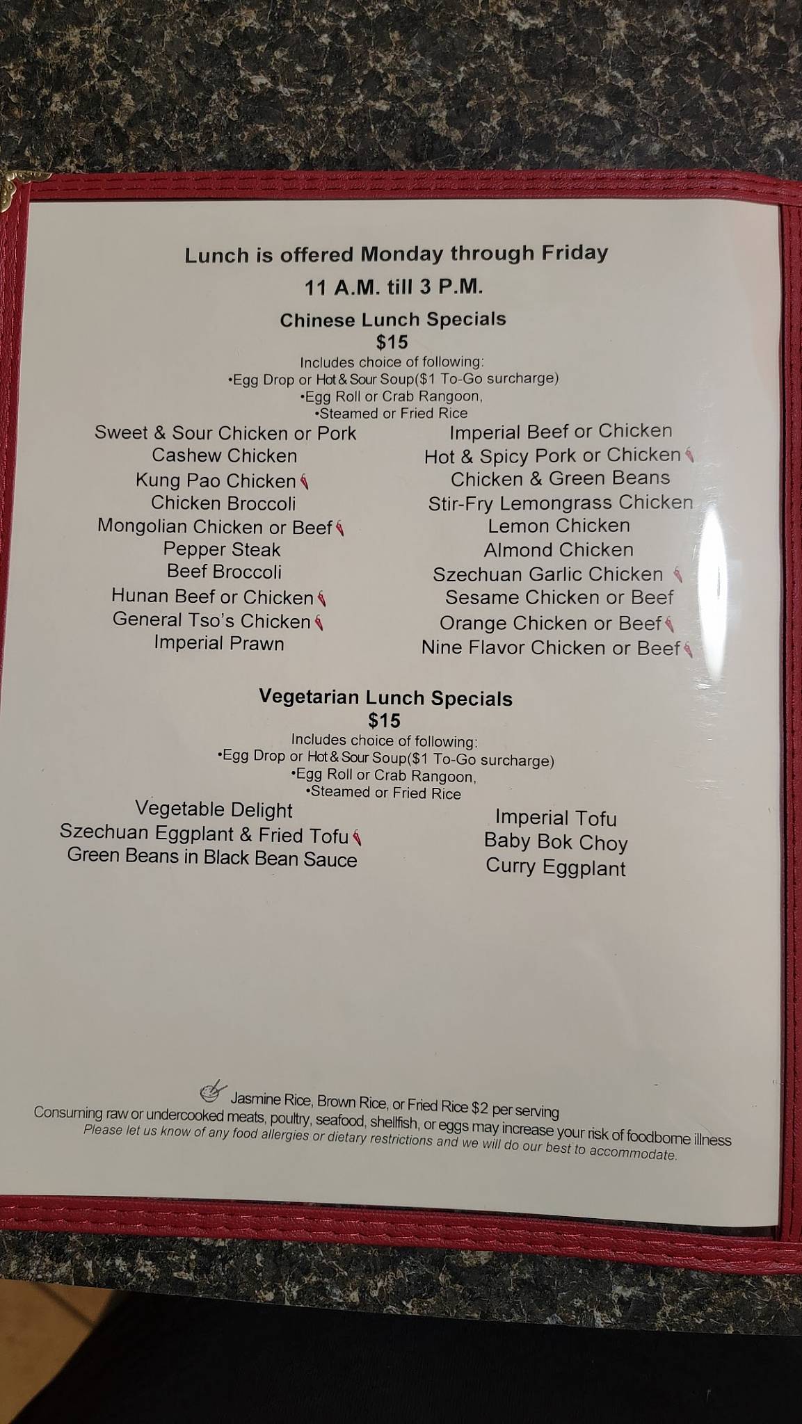 Menu at Simon's restaurant, Port Orchard