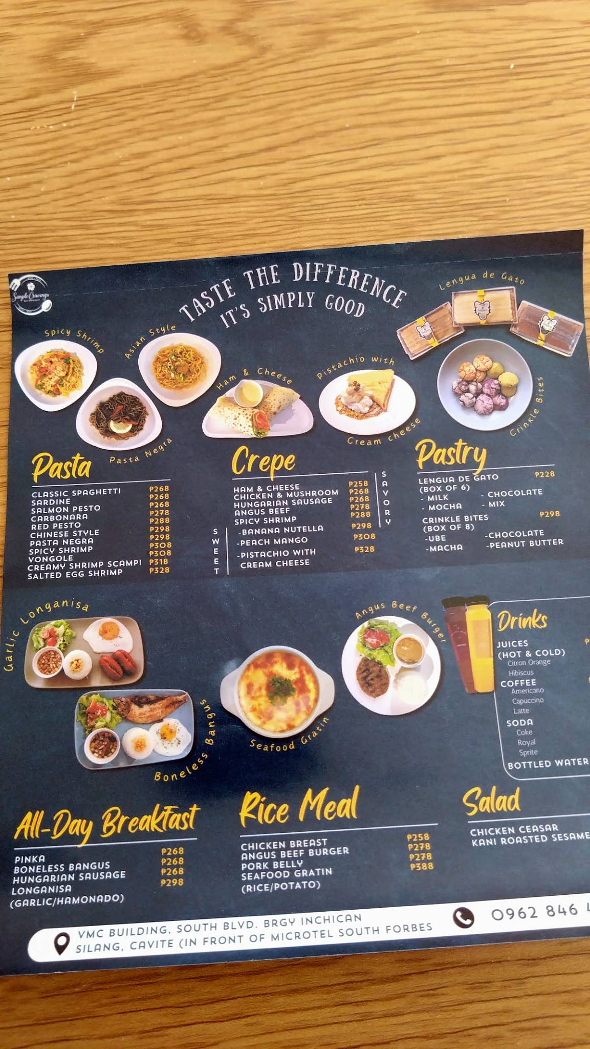 Menu at Simple Cravings restaurant, Silang