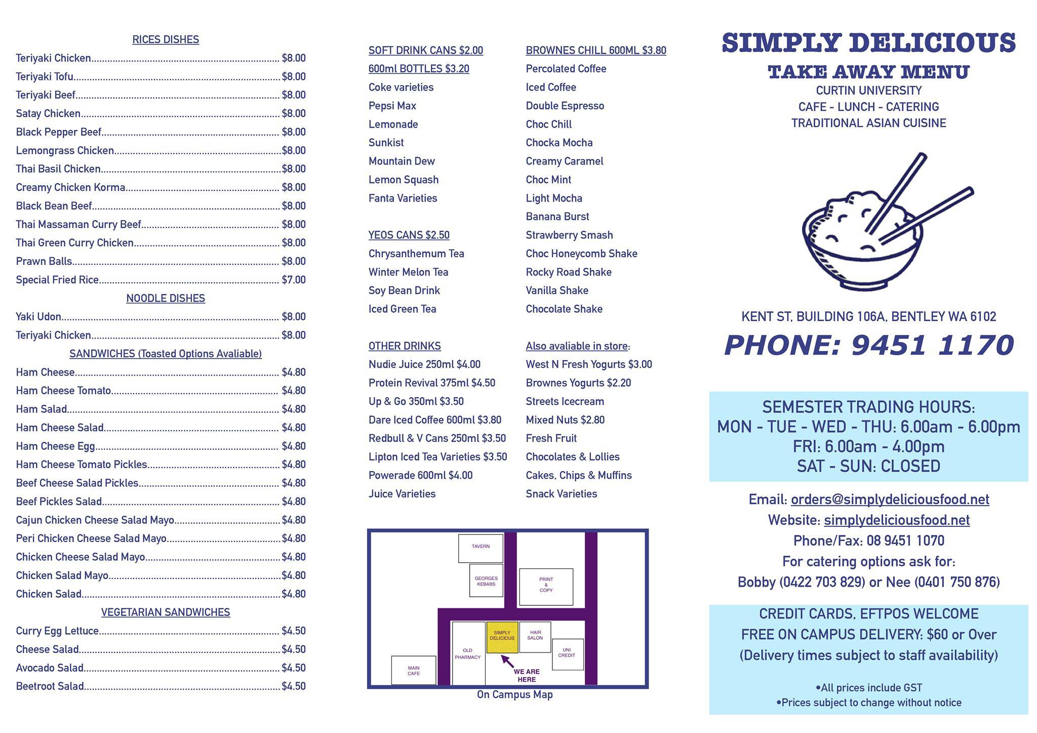 Menu at Simply Delicious, Bentley, Guild Precinct Building