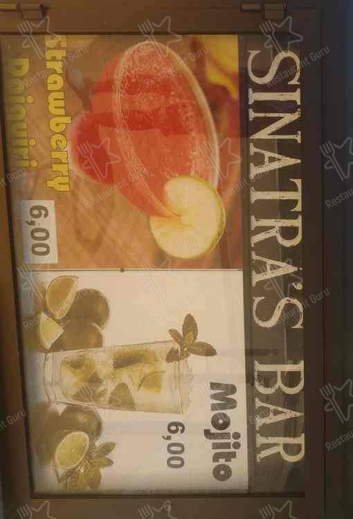 Menu at Sinatra's Bar, Albufeira