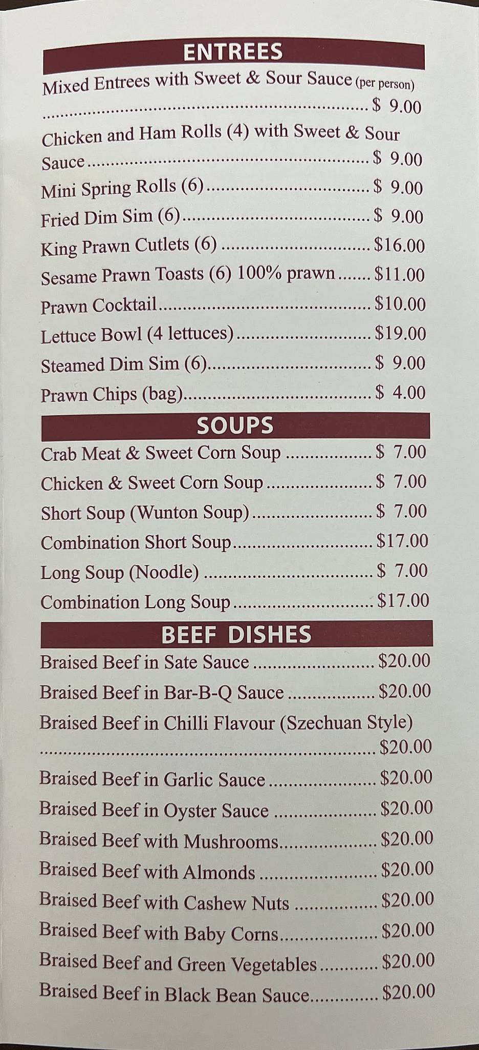 Menu at Happy Inn Restaurant, Singleton