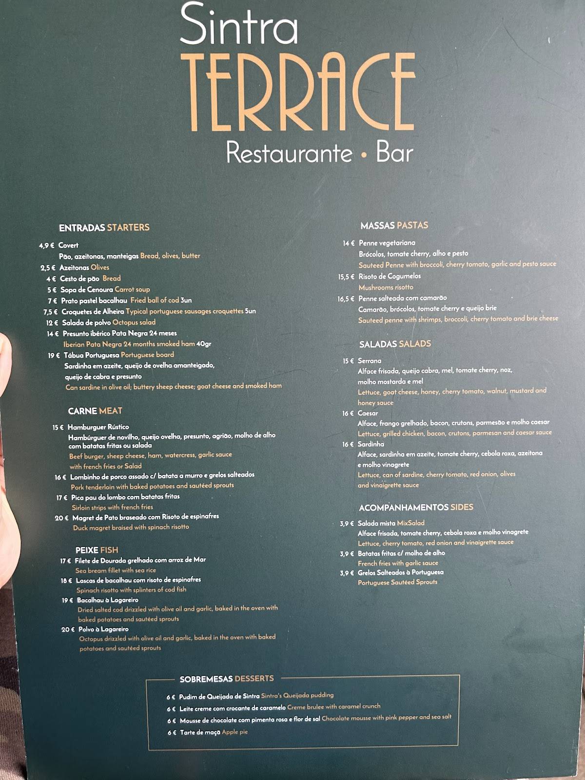 Menu at Sintra Terrace pub & bar, Sintra, Miradouro da Ferraria 3