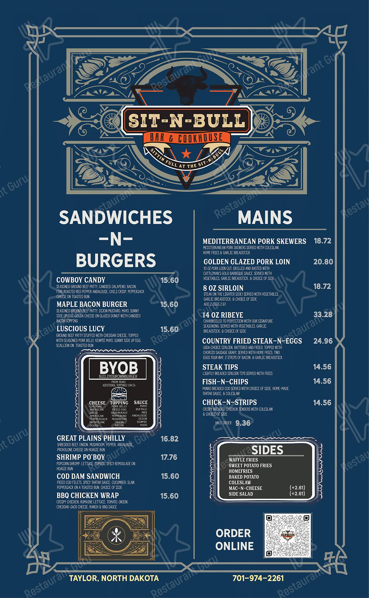 Menu at Sit-N-Bull Bar, Taylor