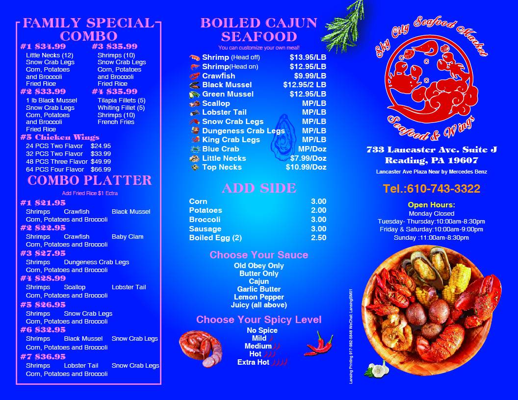 Menu at Sky City Seafood Market restaurant, Reading