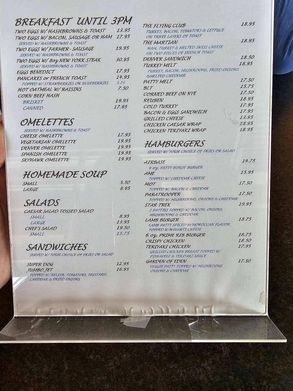 Menu at Skyhawk Restaurant, Delta