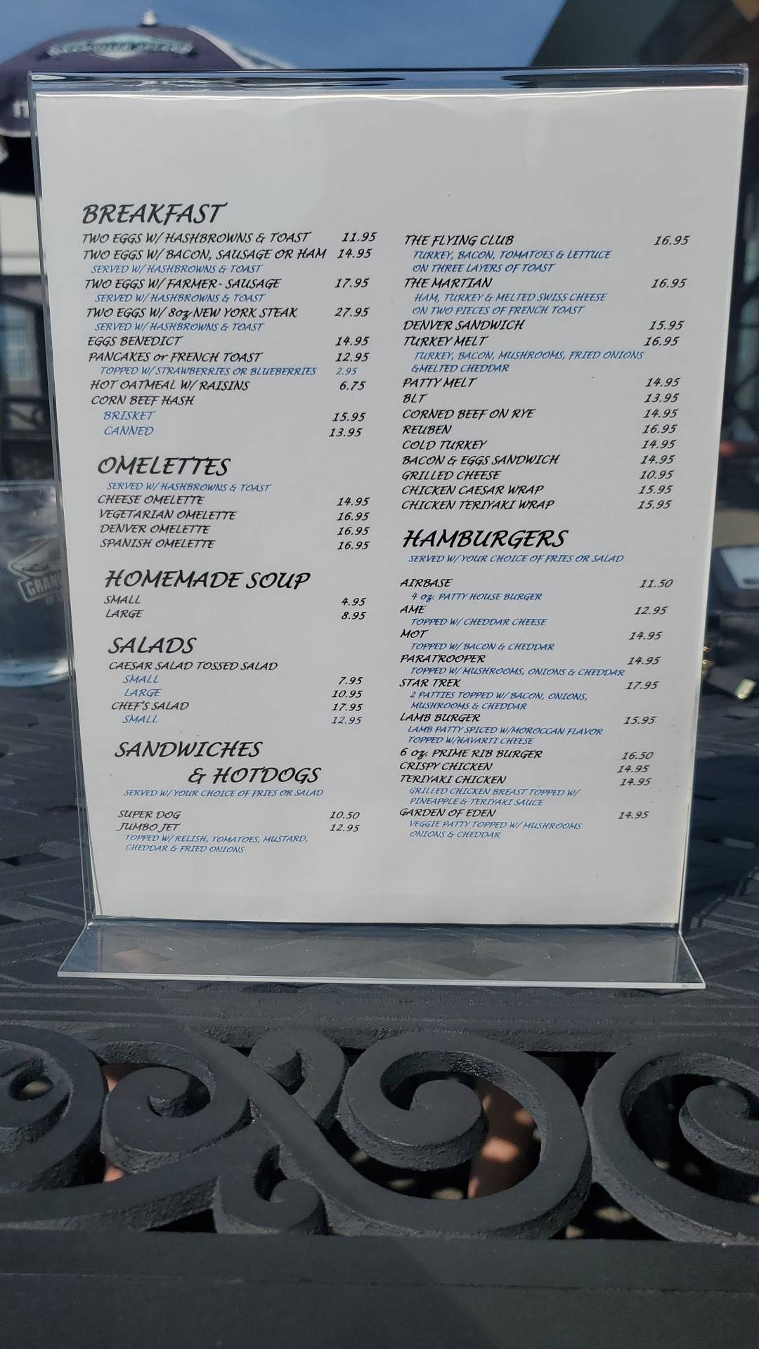 Menu at Skyhawk Restaurant, Delta